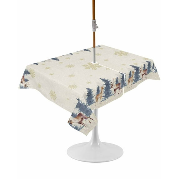 Beige Blue Christmas Rectangle Outdoor Tablecloth, Waterproof Table ...