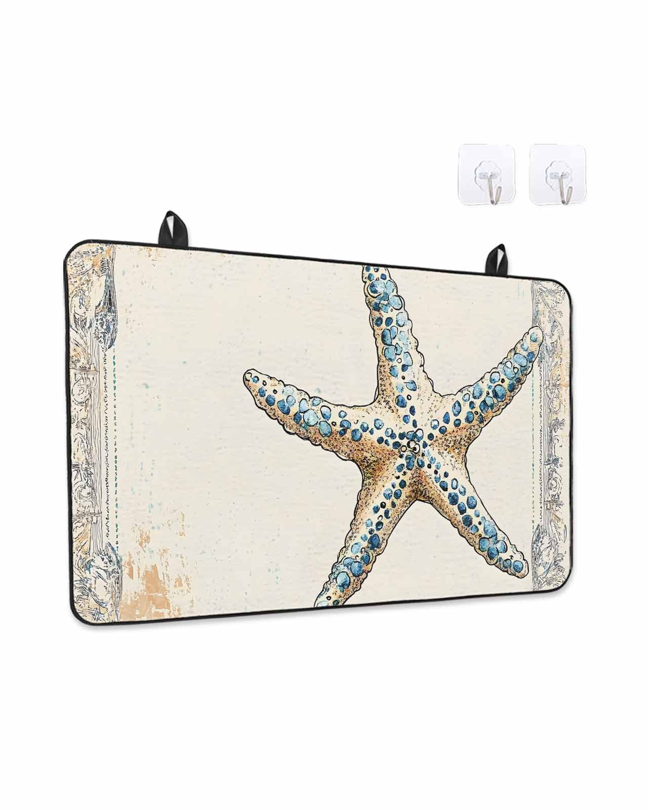 Beige Blue Coastal Stove Top Covers for Electric Stove, Kitchen Glass ...