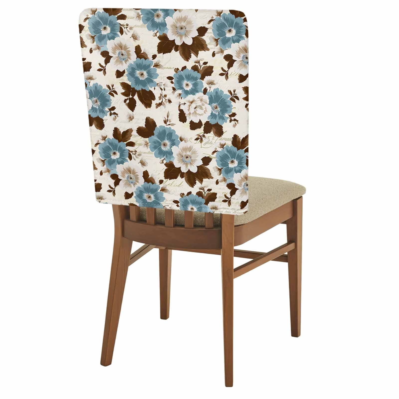 Beige Blue Floral Chair Covers Set of 6 Retro Country Flowers Brown ...