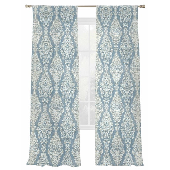 Beige Blue Flower Sheer Curtains 2 Panels Set Ethnic Middle East Sheer ...