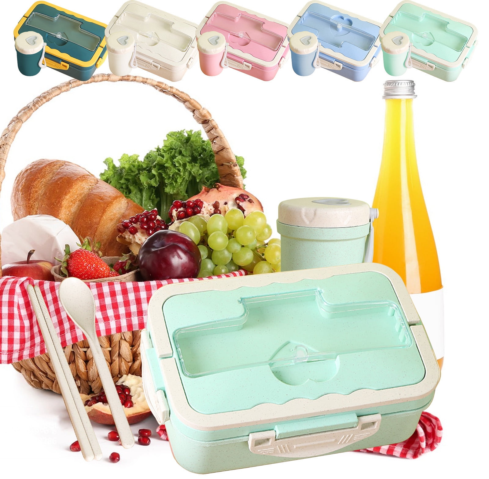 Beige Blue Green ABS Plastic Lunch Box Set, 7.87x5.12x2.87in Leak-Proof ...