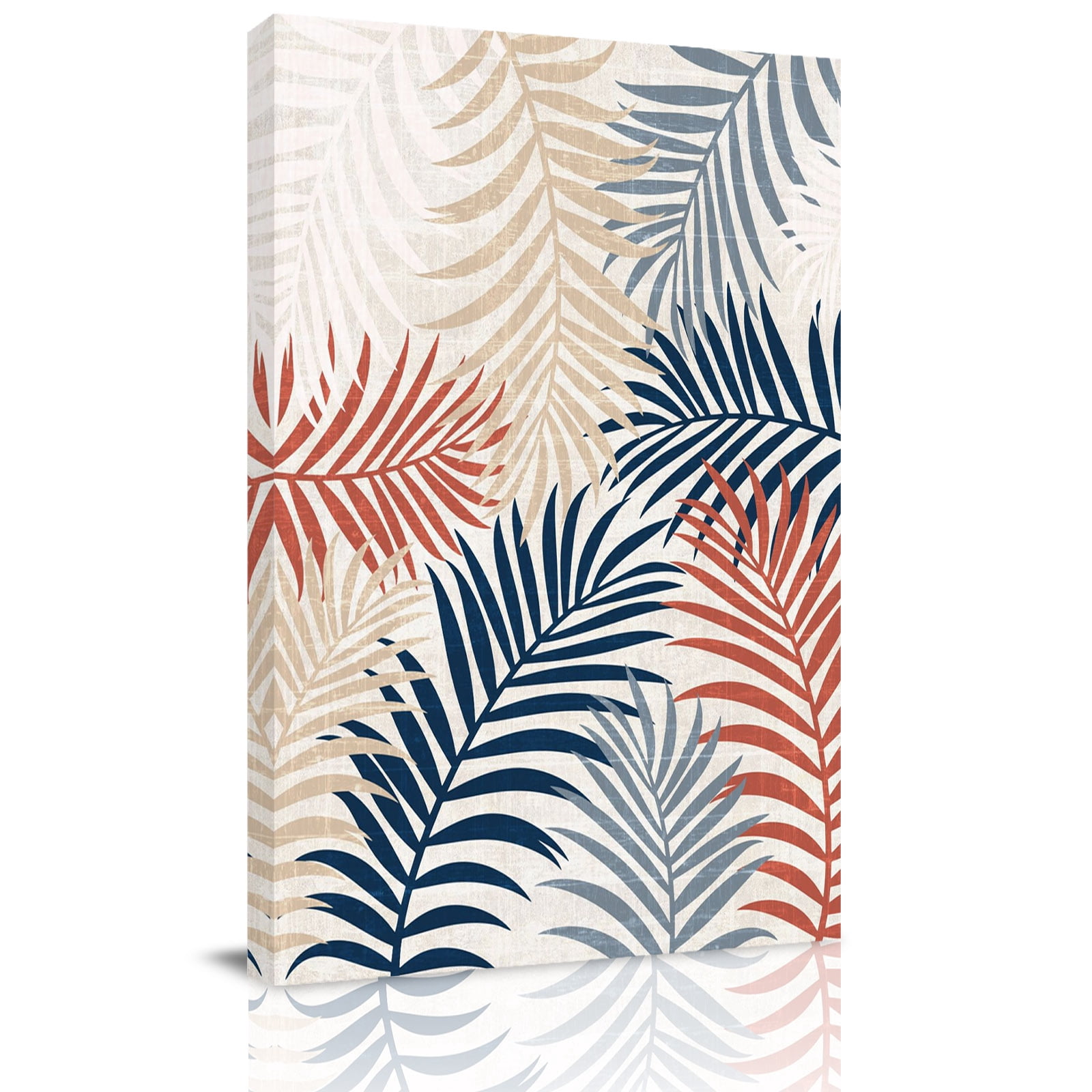 Beige Blue Palm Leaves Canvas Wall Art for Living Room, Summer ...