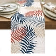 Beige Blue Palm Leaves Cotton Linen Table Runner Summer Botanical ...