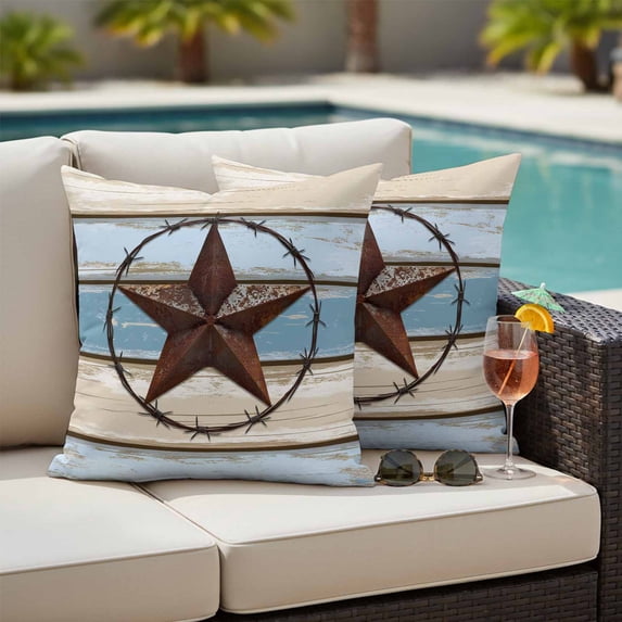 Beige Blue Star Wooden Outdoor Pillow Covers 26x26 Inch Throw Pillow ...