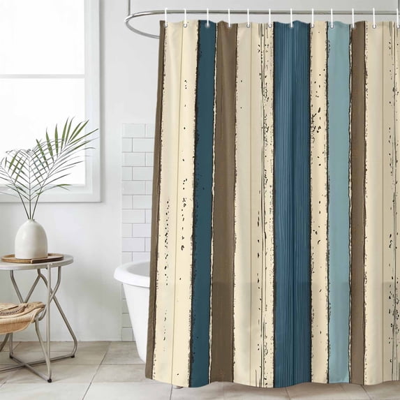 Beige Blue Stripes Waterproof Fabric Shower Curtain,Bogo Rustic Brown ...