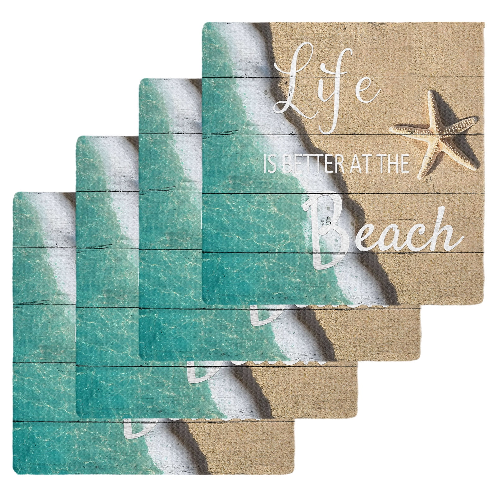 Beige Blue Summer Beach Kitchen Dish Towels for Drying Dishes Set of 4 ...