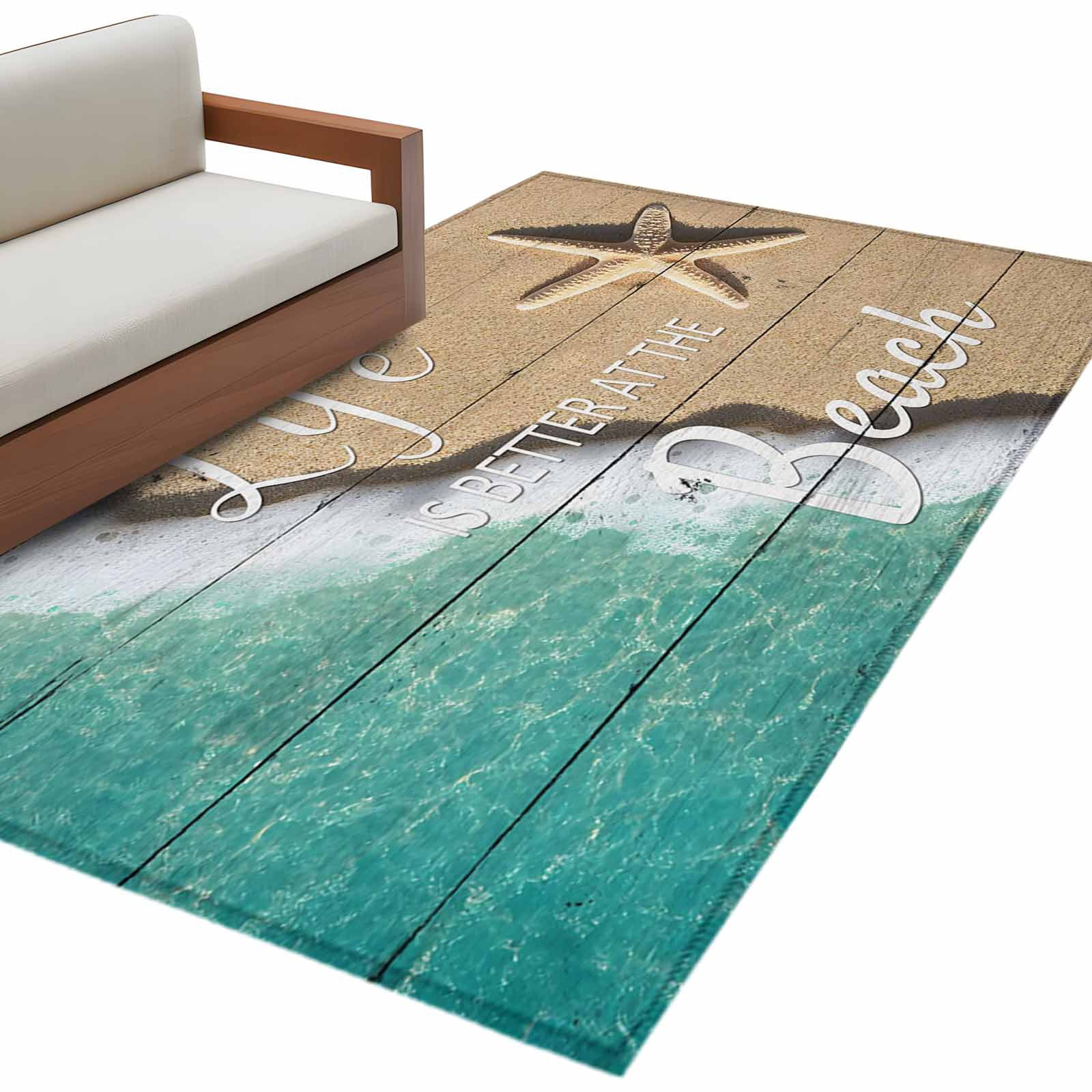 Beige Blue Summer Beach Large Area Rugs for Bedroom Living Room, Non ...