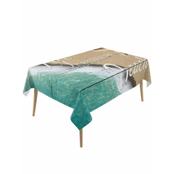 Beige Blue Summer Beach Table Cloth, Coastal Nautical Starfish Ocean ...
