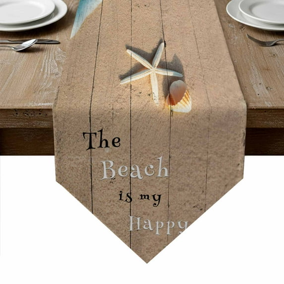 Beige Blue Summer Beach Table Runner Linen Burlap Table Runner 36 ...
