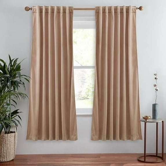 Beige Blush Velvet Curtains 72 inches Length- Soft Thick Drapes Light ...