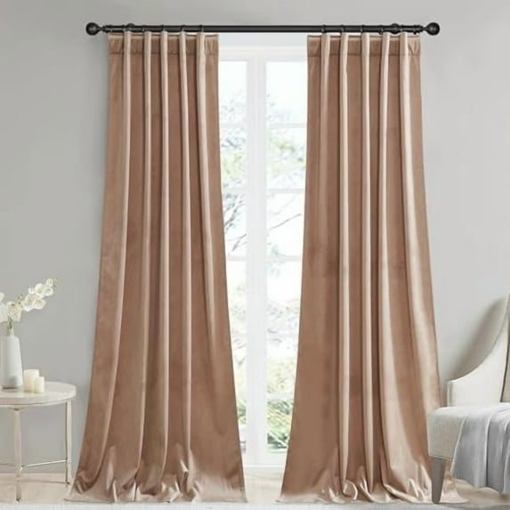 Beige Blush Velvet Curtains W42x L90 inches, Heavy Light Dimming Panels ...