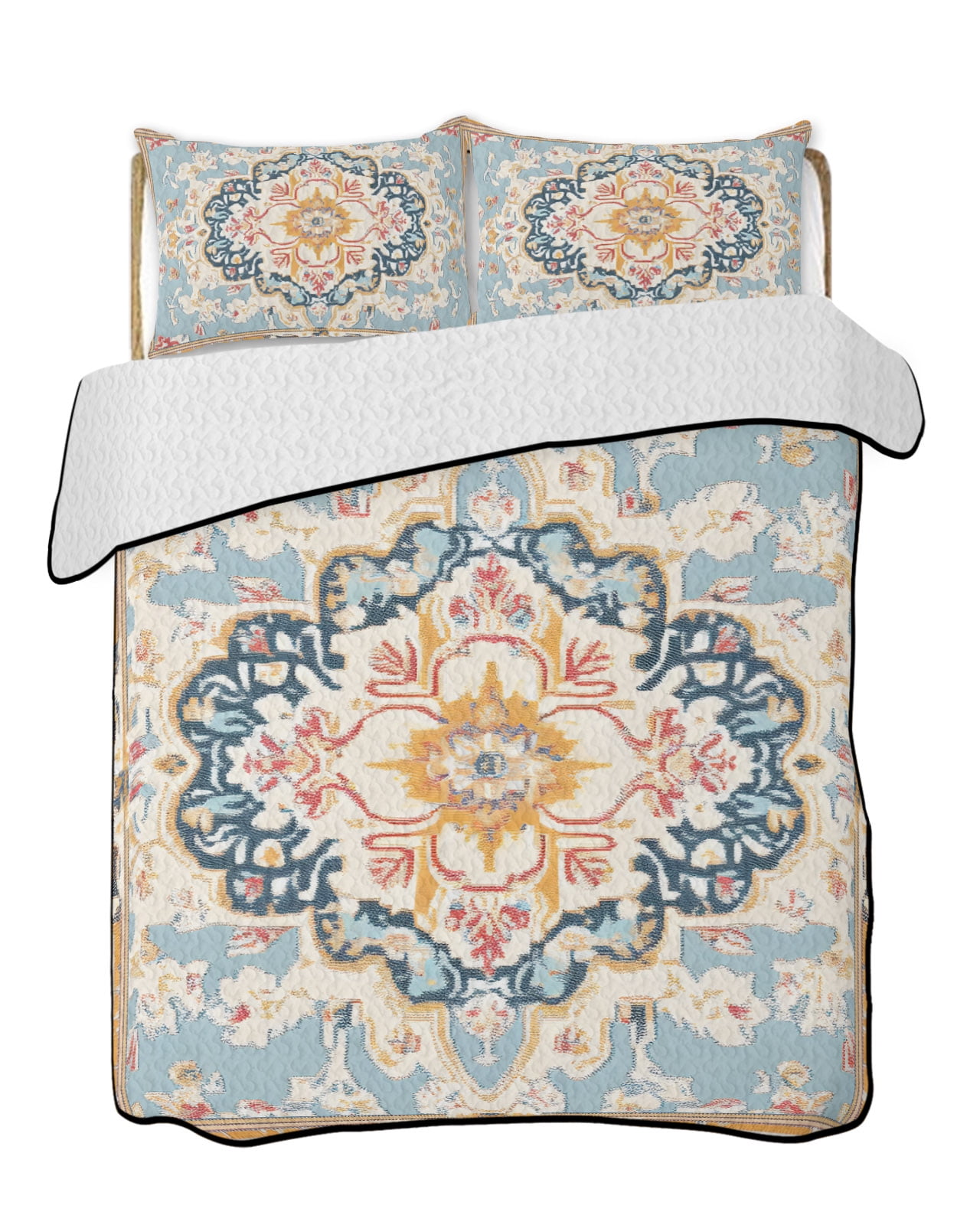Beige Bohemia Floral Quilts Bedding Set King Size Vintage Boho Ethnic ...