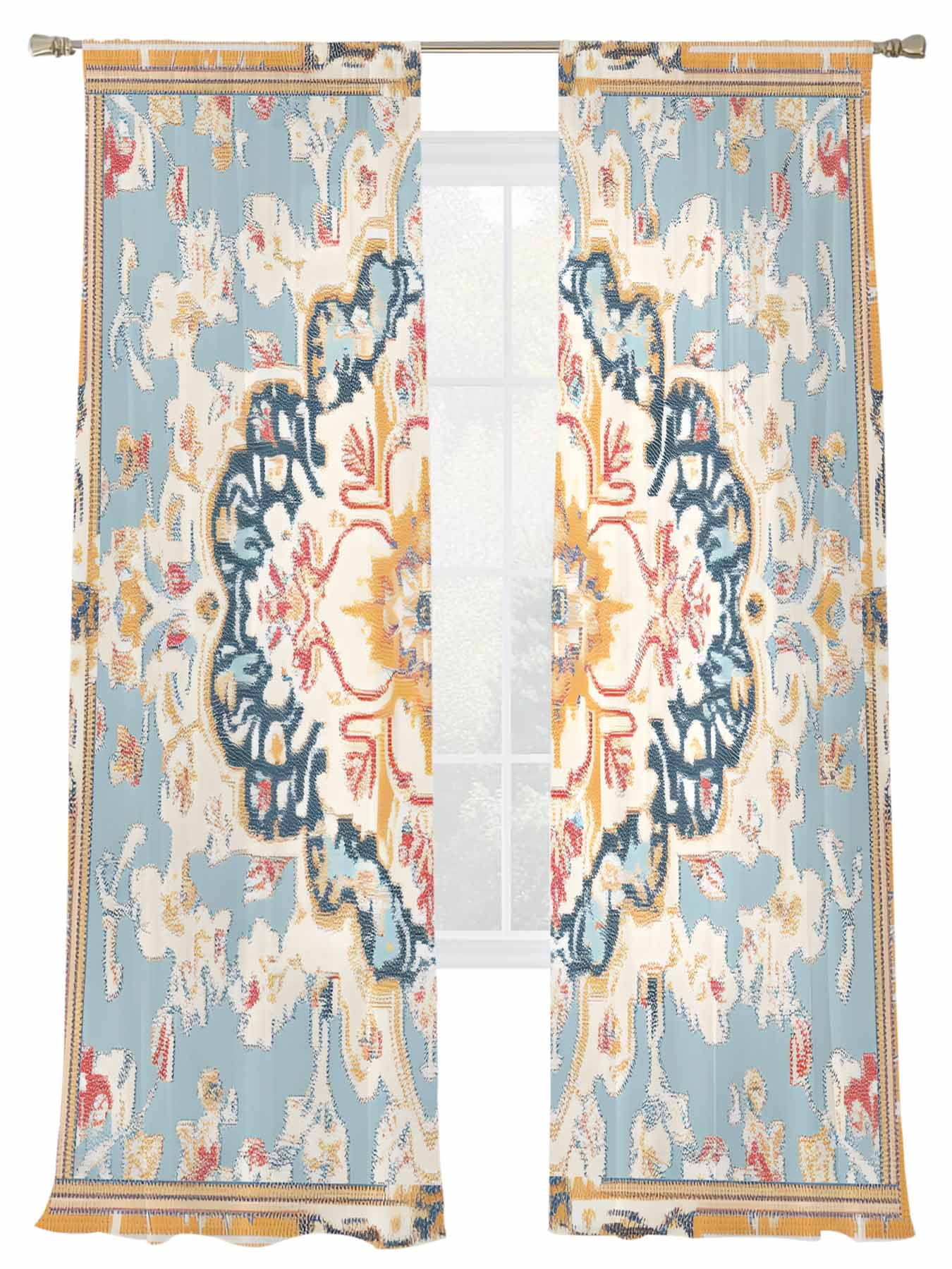 Beige Bohemia Floral Sheer Curtains 2 Panels Set Vintage Boho Ethnic ...