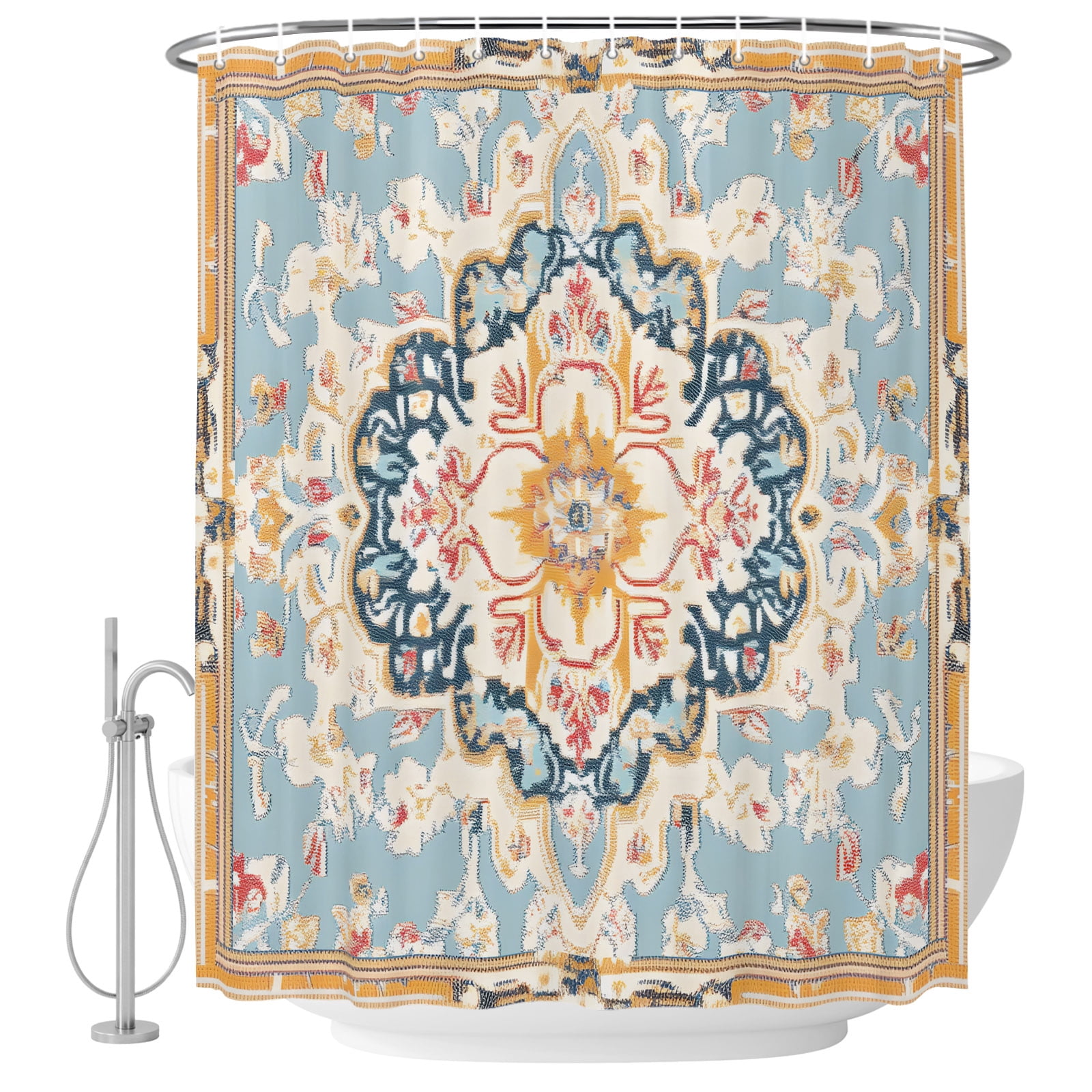 Beige Bohemia Floral Shower Curtain for Bathroom, Vintage Boho Ethnic ...