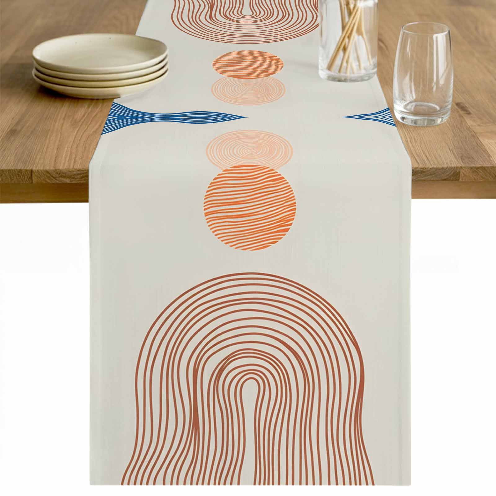 Beige Bohemia Table Runner - 120 Inch Long Modern Abstract Art Orange ...