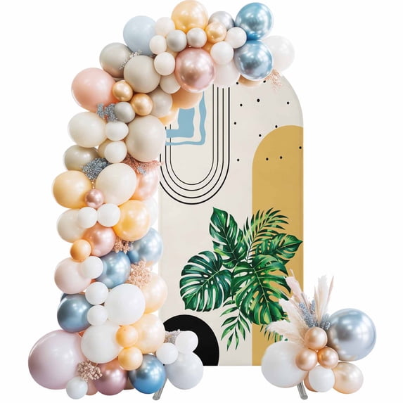 Beige Boho 4FT Arch Backdrop Covers, Tropical Palm Tree Modern Abstract ...