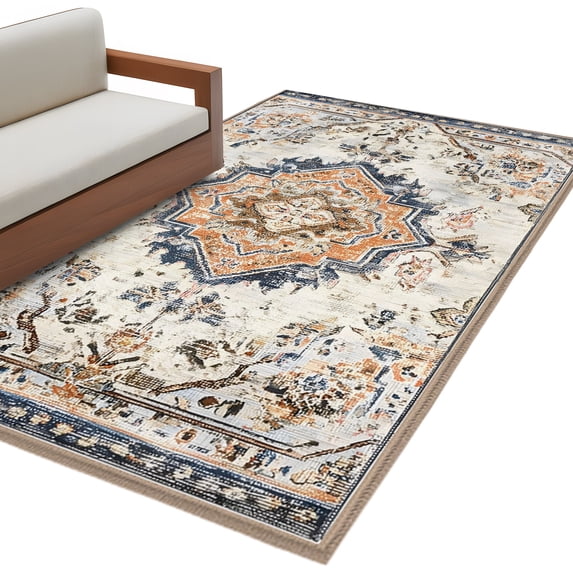 Beige Boho Area Rug 4x6 Washable Rug Non Slip Ethnic Tribe Chic Elegant ...