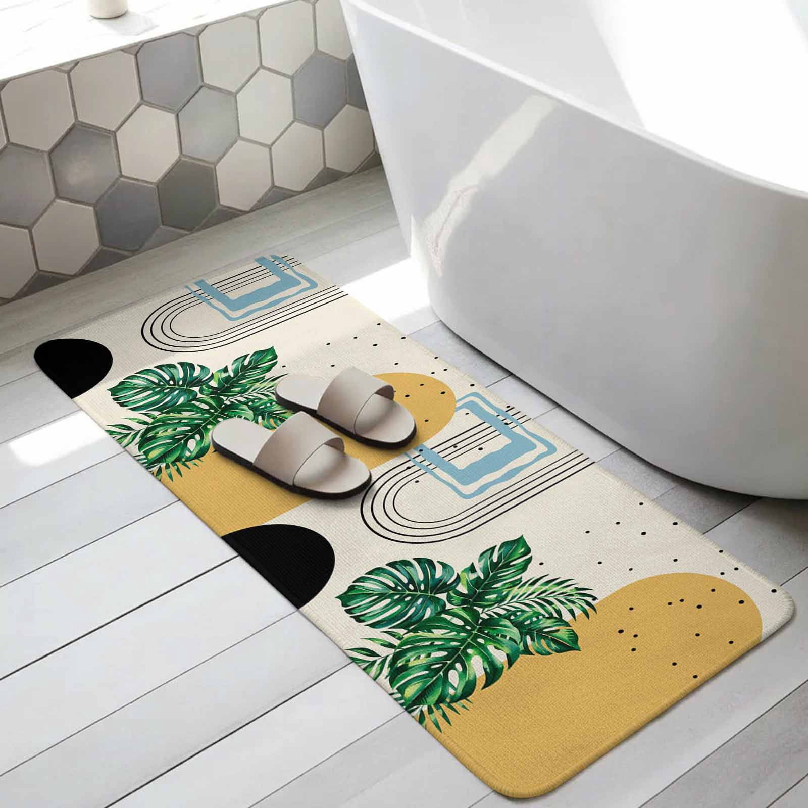 Beige Boho Bathroom Runner Rugs Non Slip Washable Absorbent Narrow Long ...