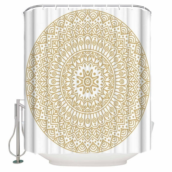 Beige Boho Bathroom Shower Curtains with 12 Hooks Polyester Waterproof ...