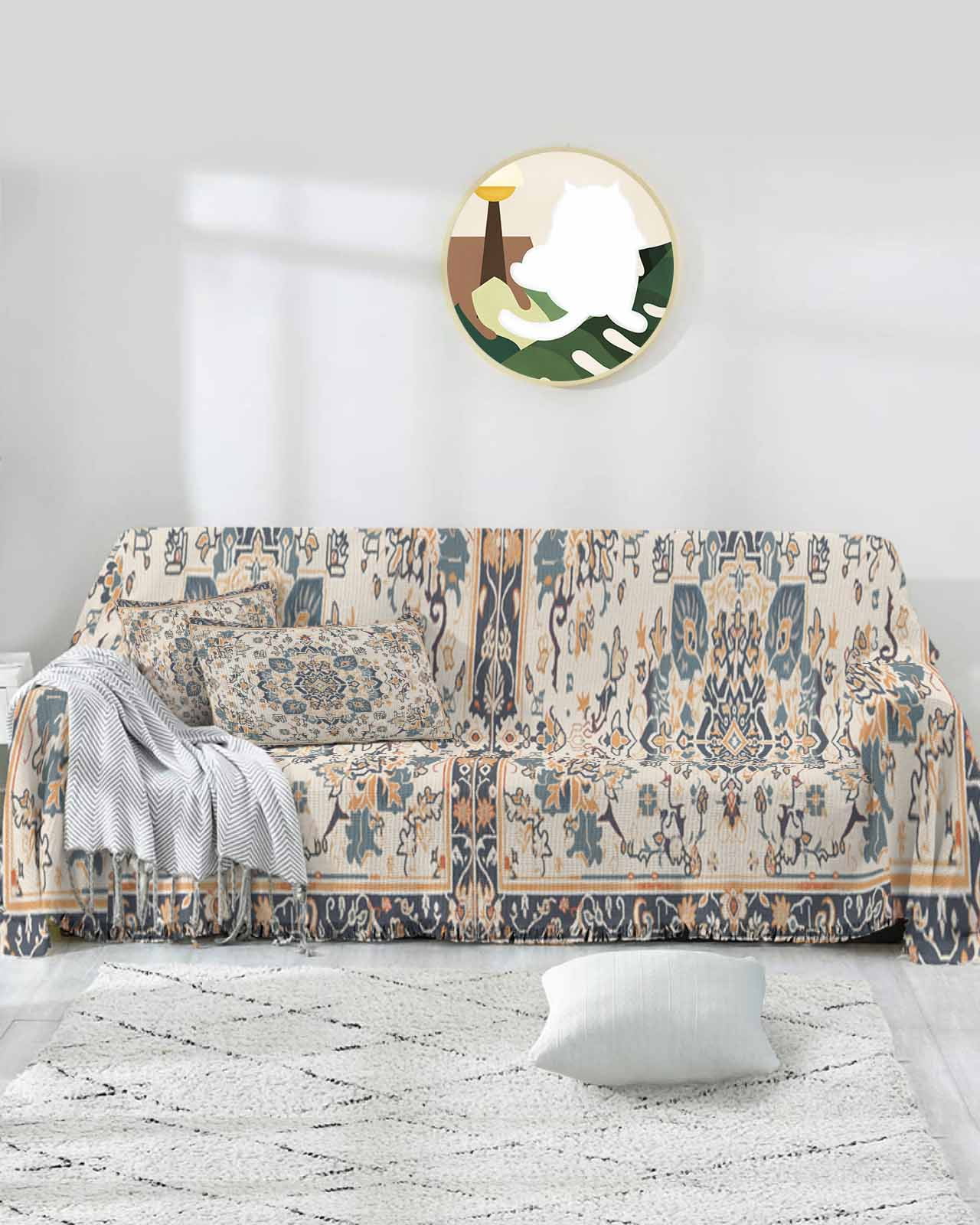Beige Boho Ethnic Floral Sofa Covers for 3 Cushion Couch,Washable ...