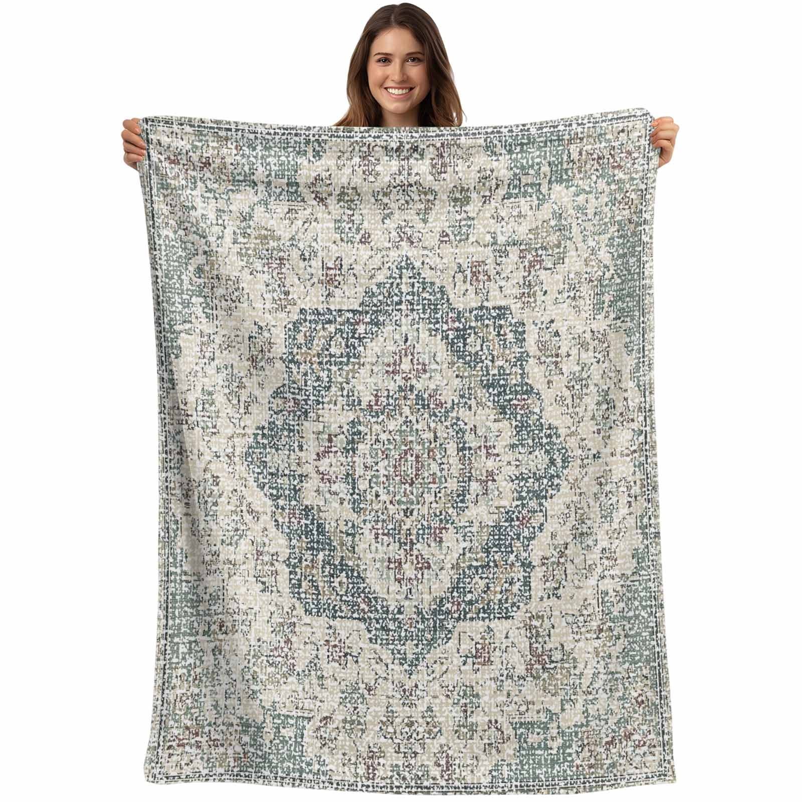 Beige Boho Floral Blanket Soft Cozy Warm Throw Blanket for Couch, Plush ...