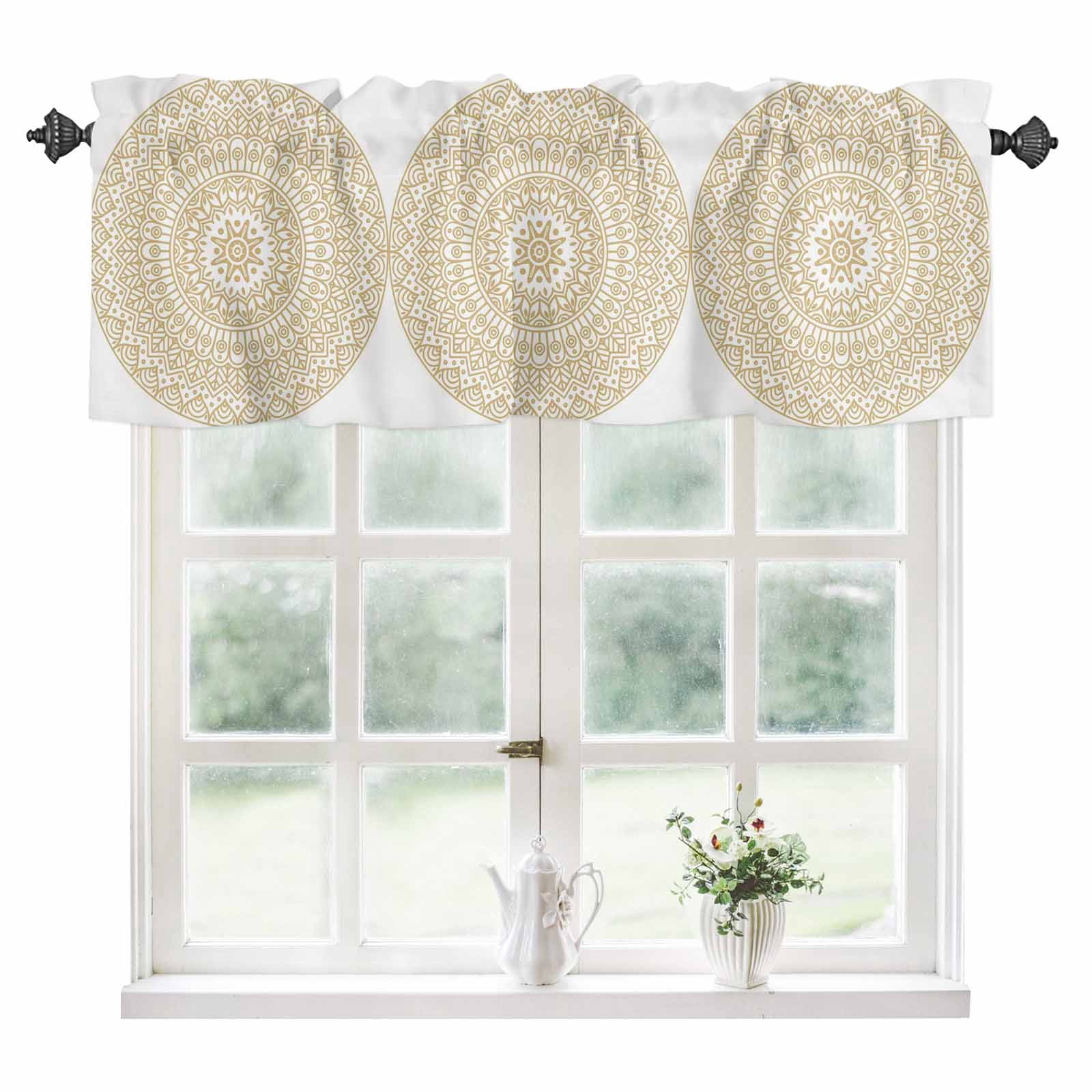 Beige Boho Kitchen Valances for Windows 60x18 Inch Kitchen Curtains ...