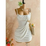 Beige Boho Mini Dress With Sequin Bodice And Draped Ruched Skirt For ...