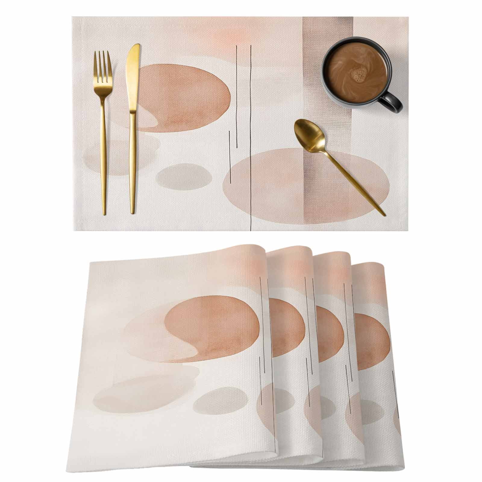Beige Boho Placemats Set of 6 Vintage Ethnic Geometric Abstract Art ...