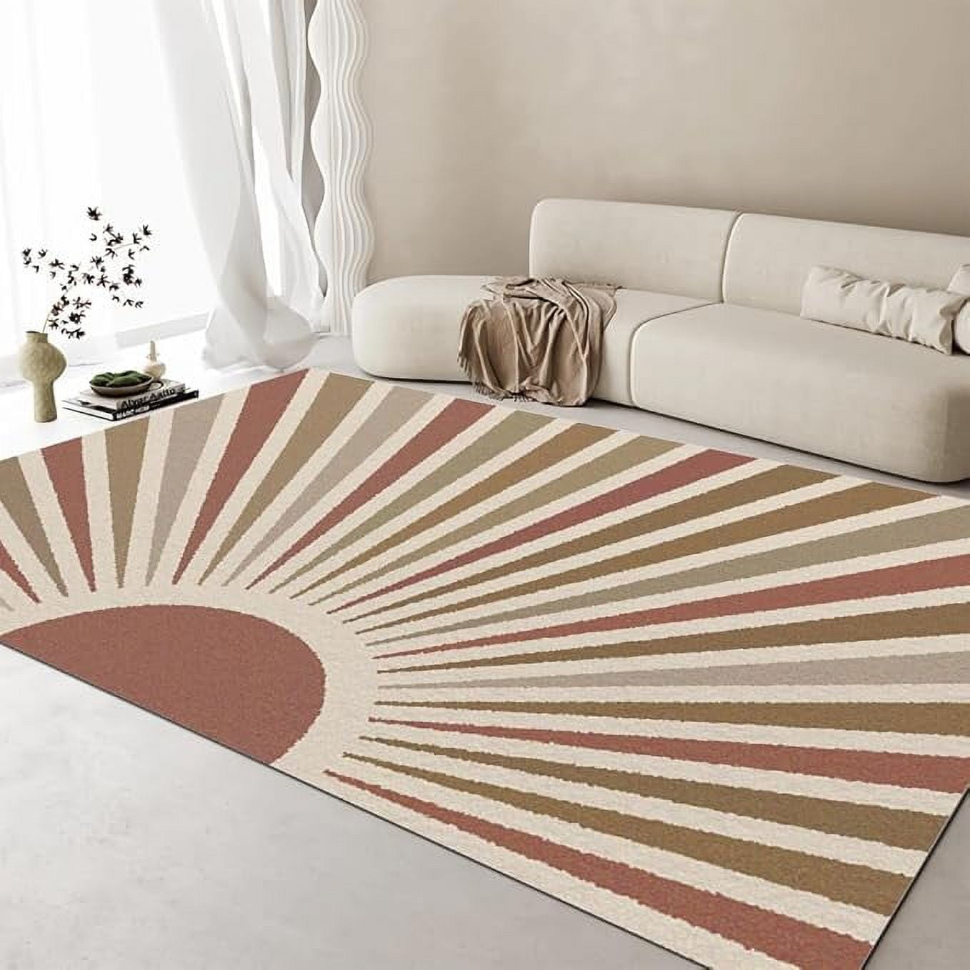 Beige Boho Rainbow Area Rug, Mid Century Rainbow Sun Rug, Door Rugs For ...