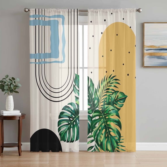 Beige Boho Semi Sheer Curtains 108 Inch Length 2 Panels Set, Tropical ...