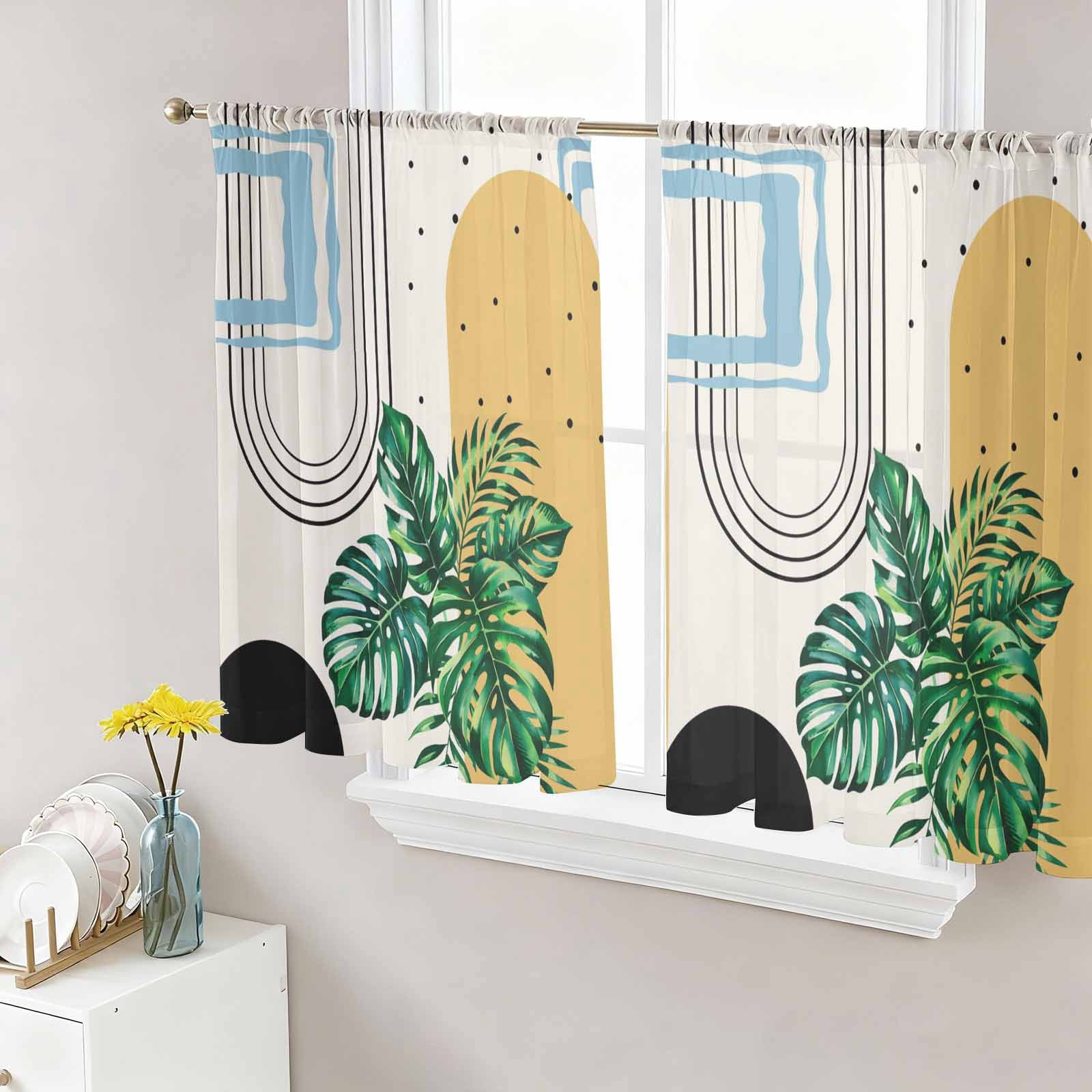 Beige Boho Sheer Curtains for Living Room Bedroom Tropical Palm Tree ...