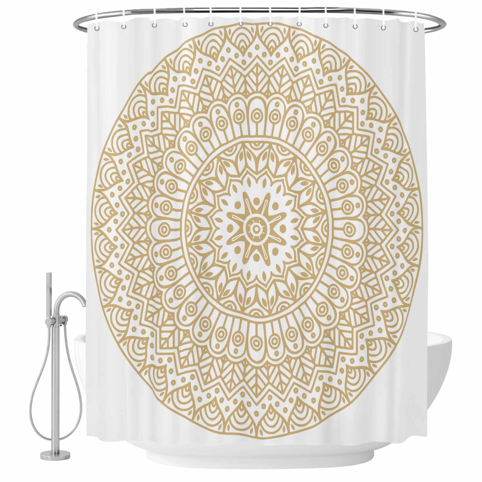 Beige Boho Shower Curtain, Retro Farmhouse Ethnic Abstract Geometric ...