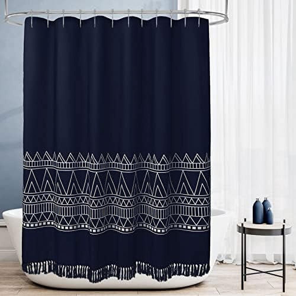 Beige Boho Shower Curtain Set Modern Farmhouse Tassel Shower Curtain