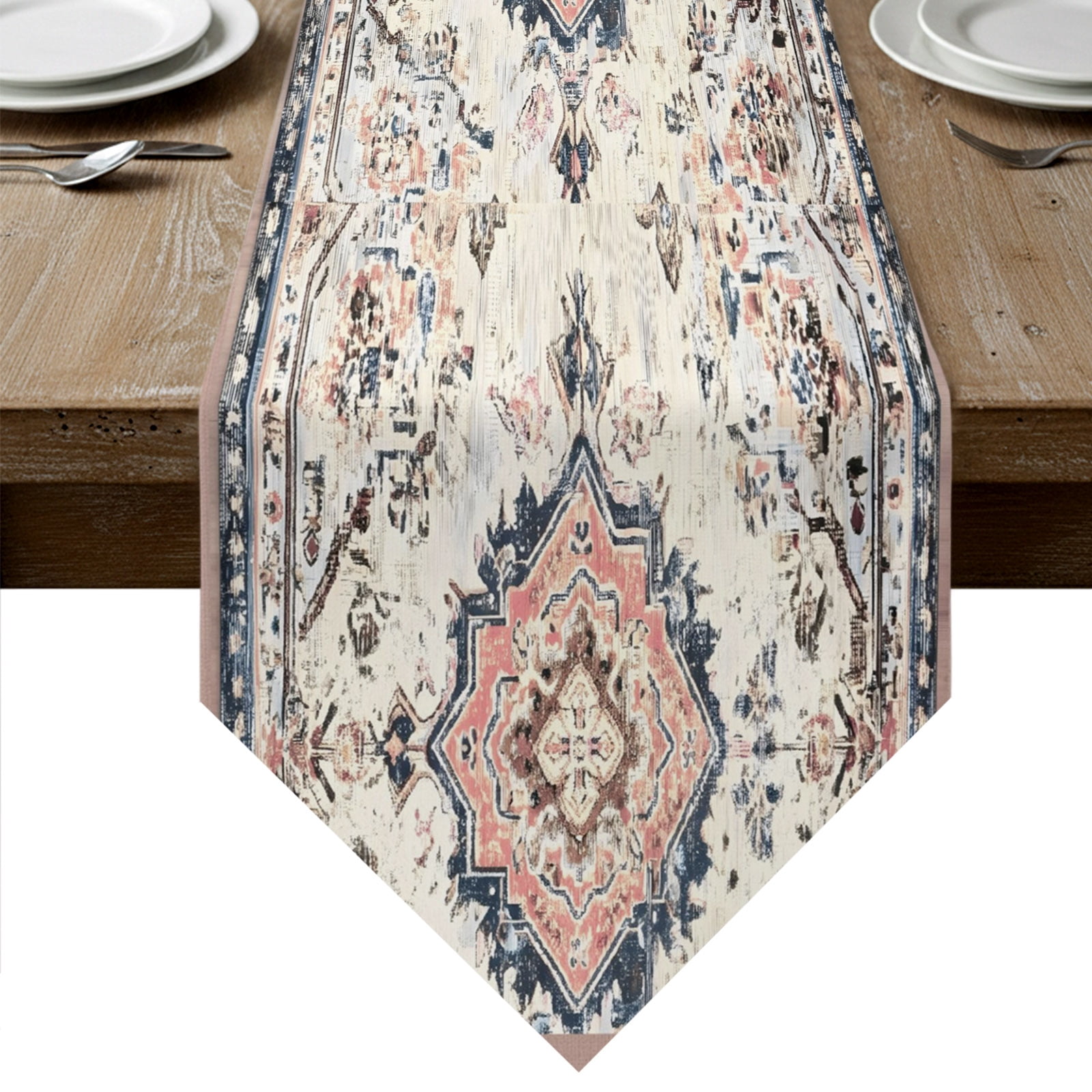 Beige Boho Table Runner Linen Burlap Table Runner 72 Inches Long Ethnic ...