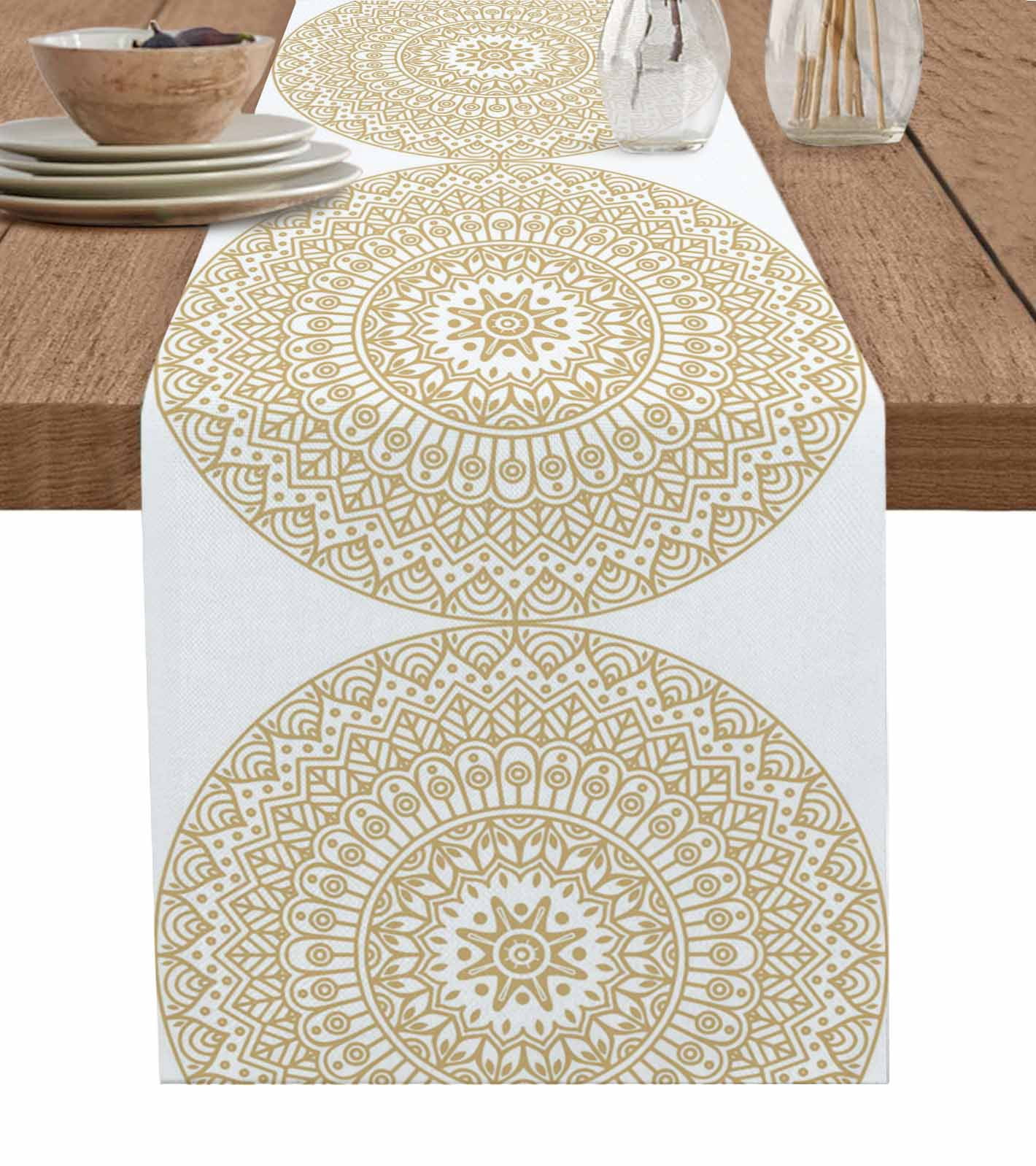 Beige Boho Table Runner Retro Farmhouse Ethnic Abstract Geometric Art ...