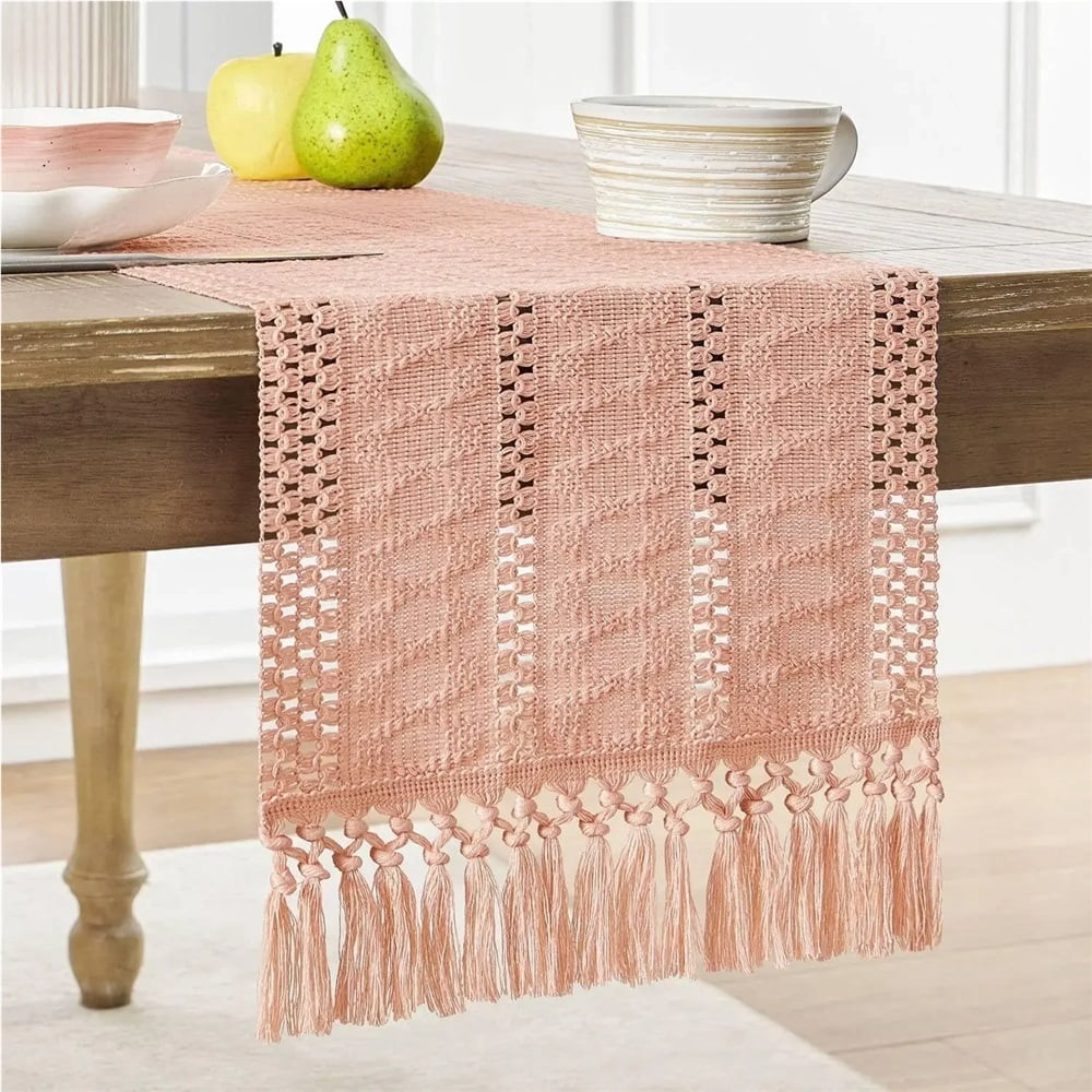 Beige Boho Table Runner with Tassels Hand Woven Table Runner Rustic ...