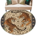 Beige Boho Tiger Round Rug 7ft Washable Circle Rugs Non Slip Palm Leave ...