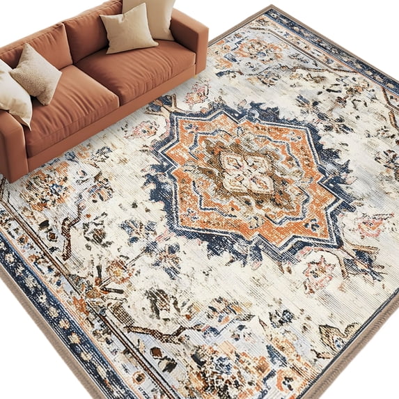 Beige Boho Washable Rug 5x7 Area Rugs for Living Room, Ethnic Tribe ...