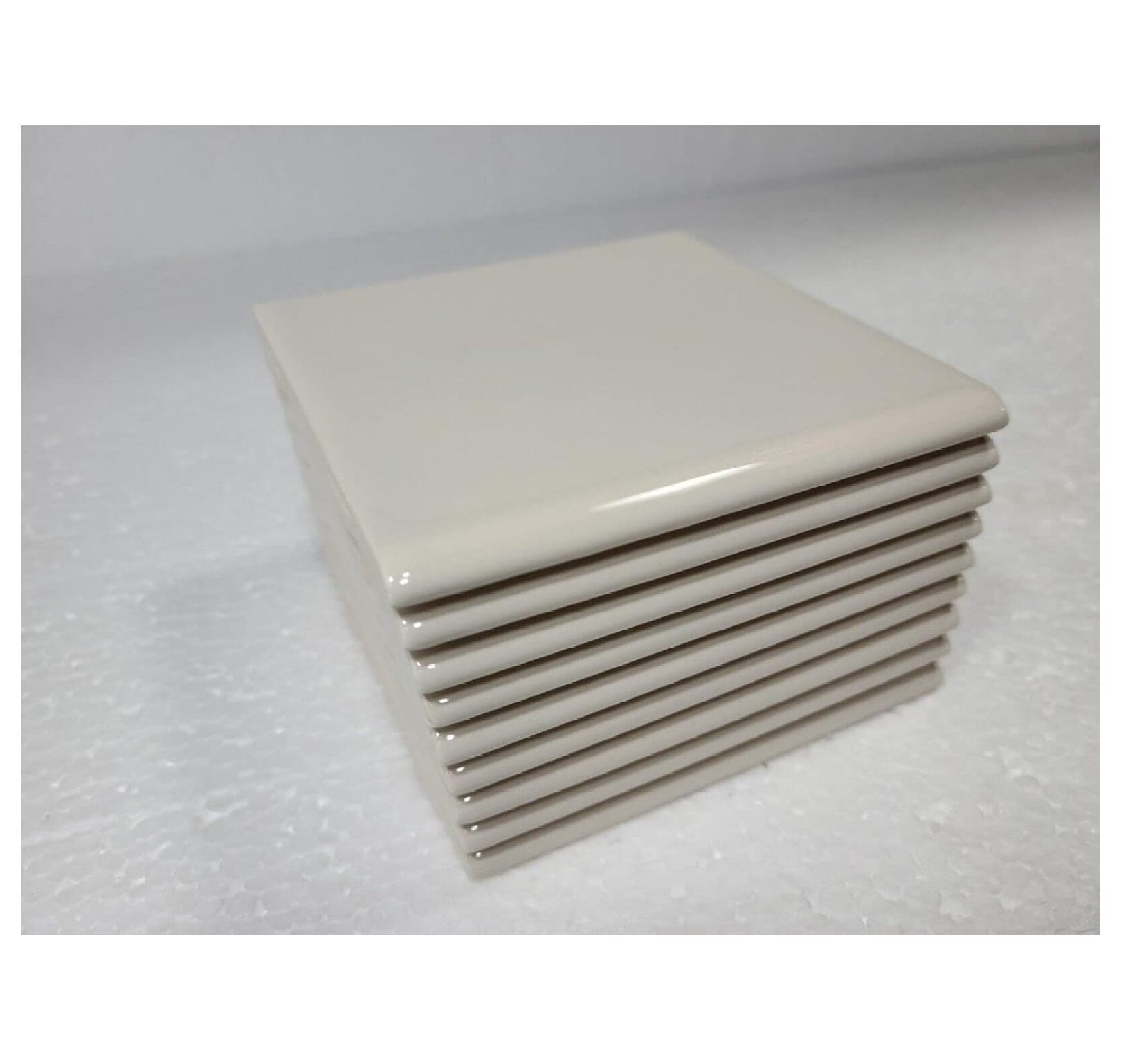 Beige Bone Almond Ceramic 4.25 in Bullnose Tile 4x4 Square Subway Trim ...