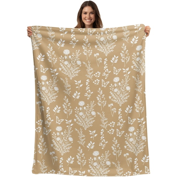 Beige Botanical Blanket Soft Cozy Warm Throw Blanket for Couch, Plush ...