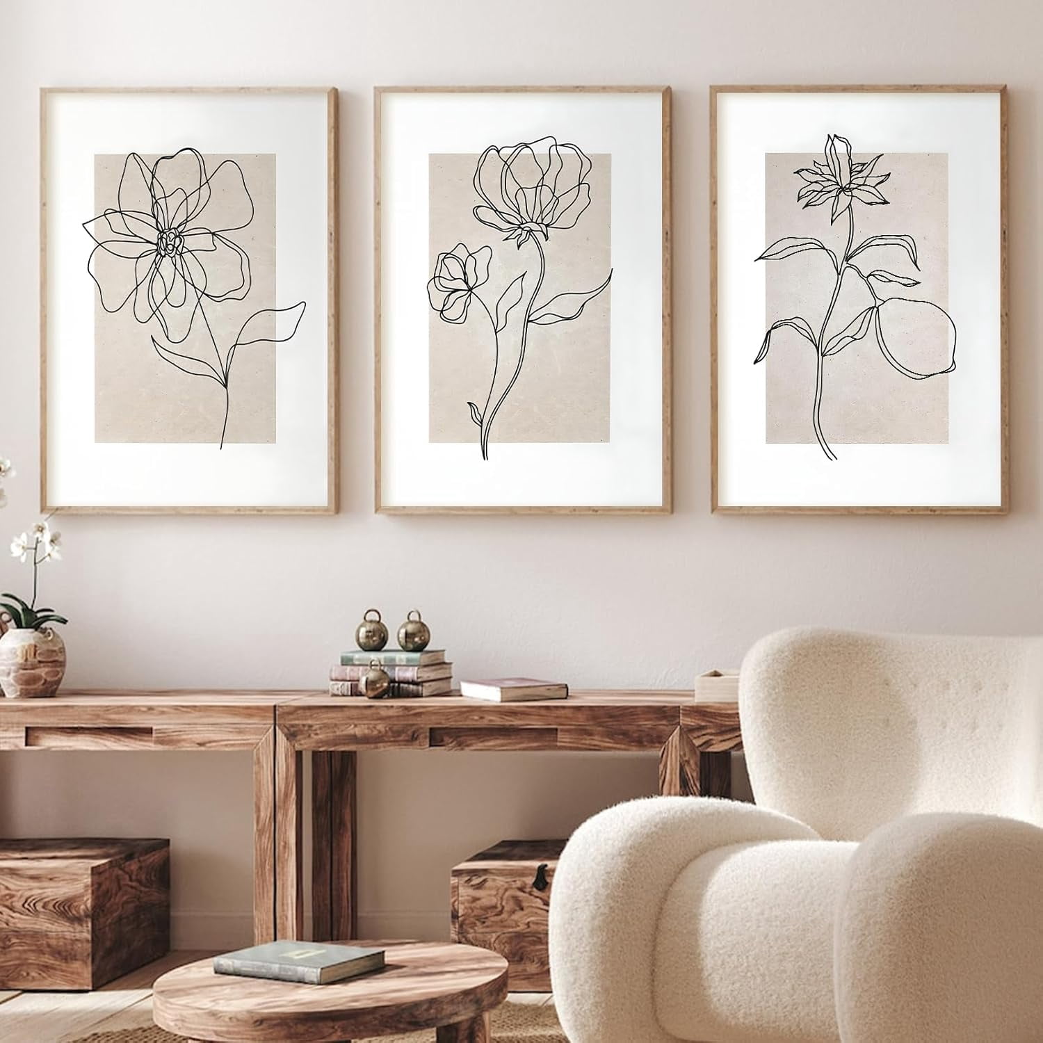 Beige Botanical Flower Wall Art Flower Gold Leaf Canvas Poster Neutral ...