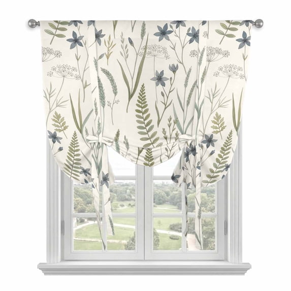 Beige Botanical Leaves Tie Up Curtains for Window, Thermal Insulated ...