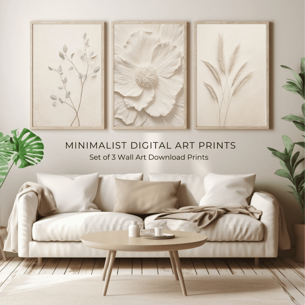 Beige Botanical Minimalist Bedroom Living Room Poster Prints , Poster ...
