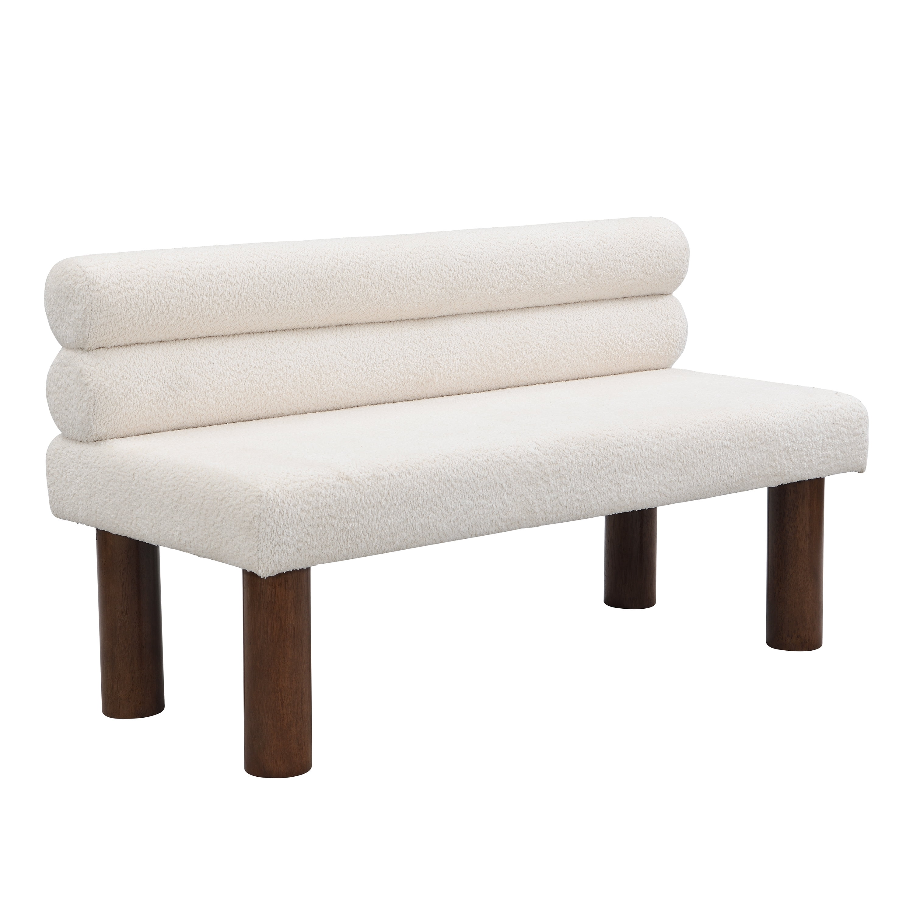 Beige Boucle Bench - 51" Upholstered Dining/Entryway Bench w/ Rubber ...