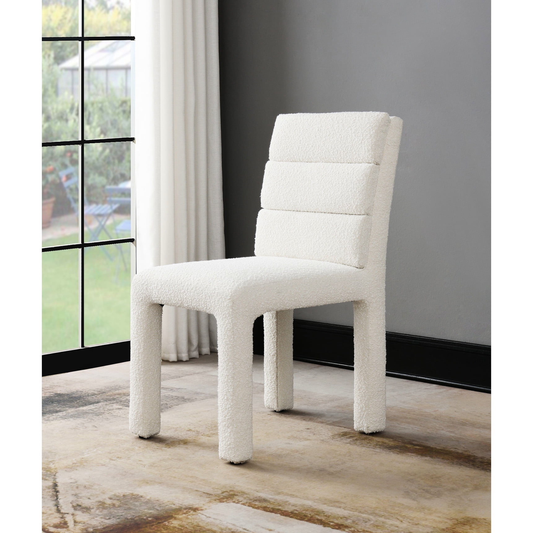 Beige Boucle Side Chairs | Suitable for Dining Areas | Synthetic Wood ...