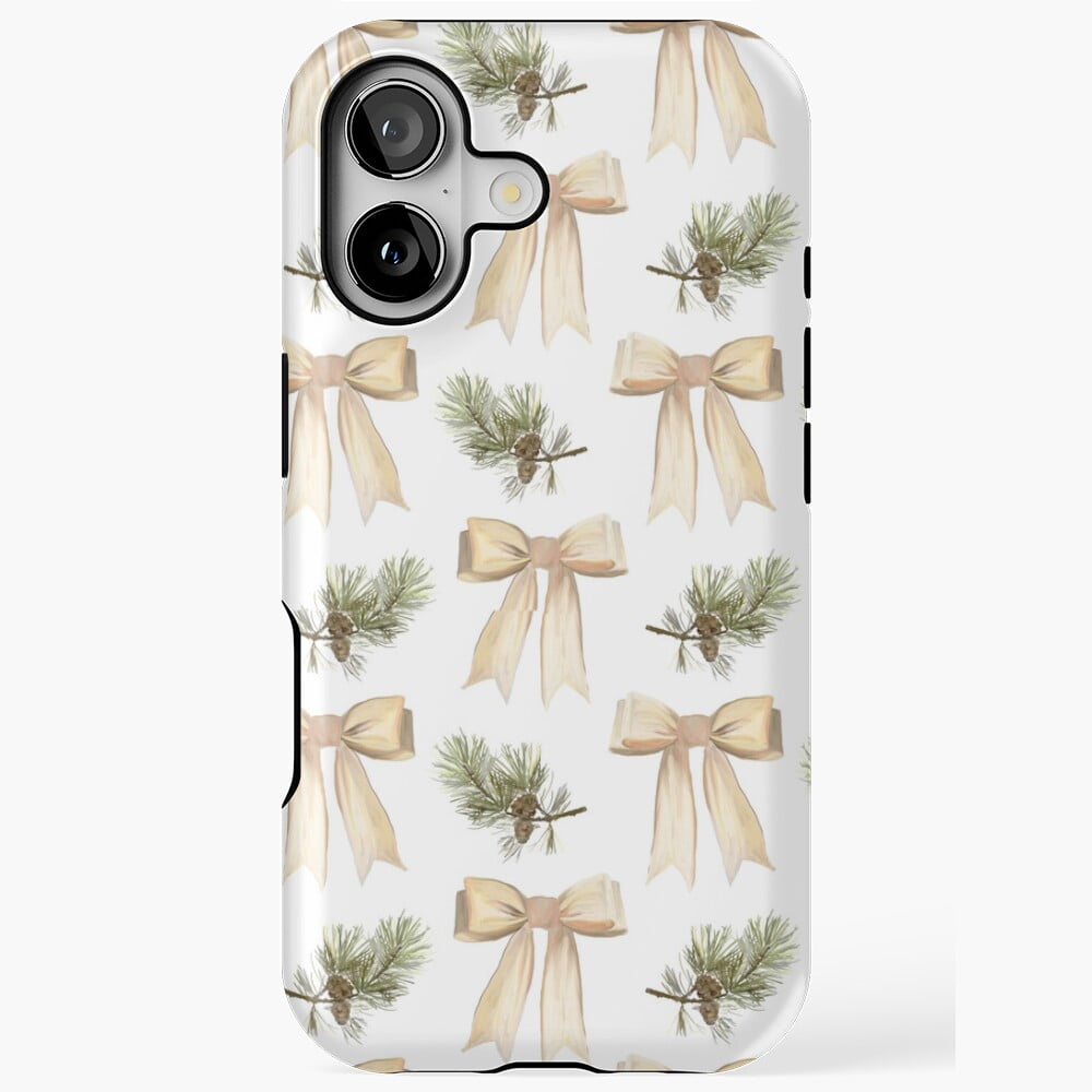 Beige Bow Christmas Floral Pattern iPhone 17 16 15 14 13 12 11 Pro Max ...