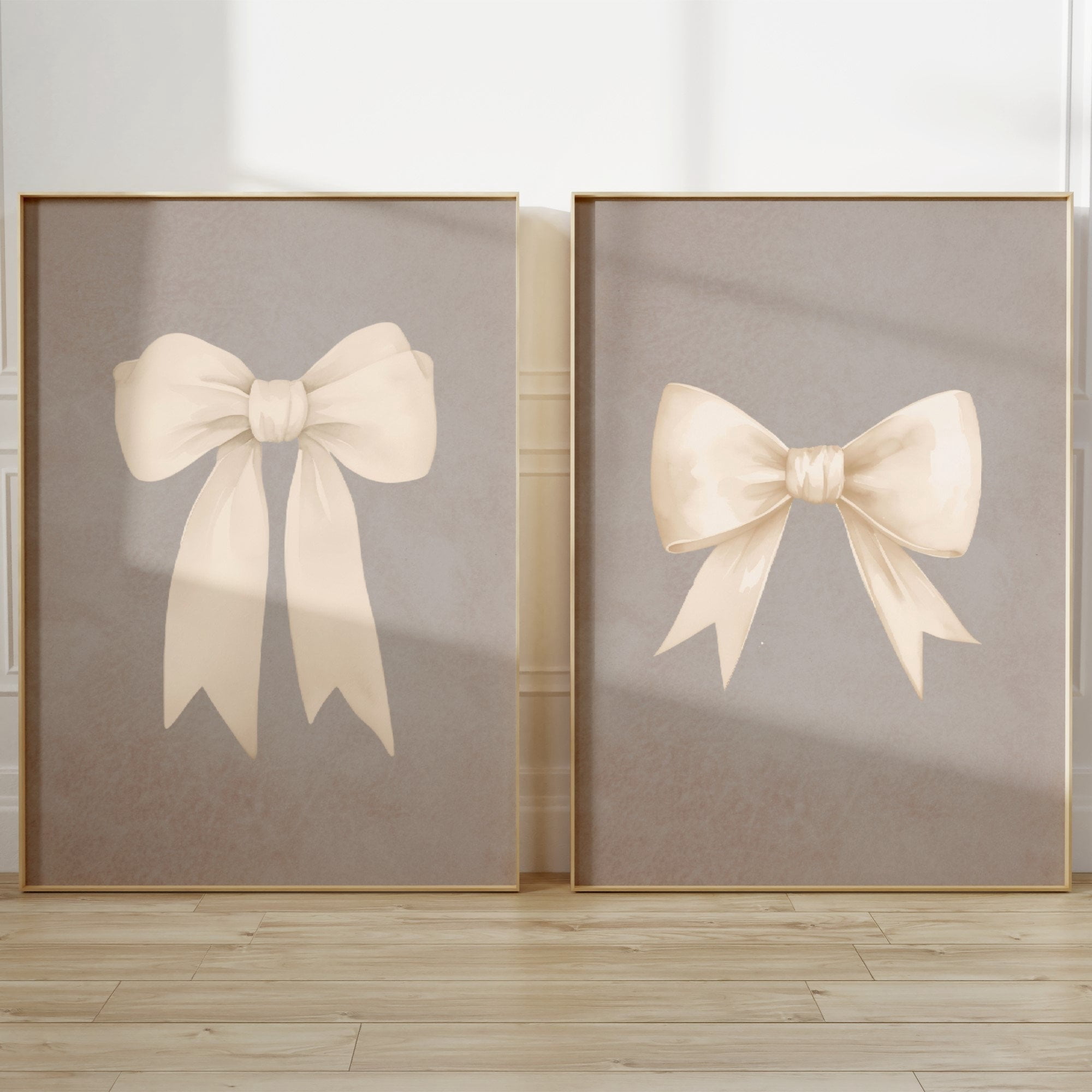 Beige Bow Print Preppy Wall Art Teen Room Decor White Bow Print College ...