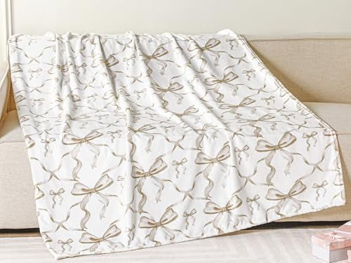 Beige Bow Throw Blanket Preppy Blanket Coquette 50" x 60" Flannel Soft ...