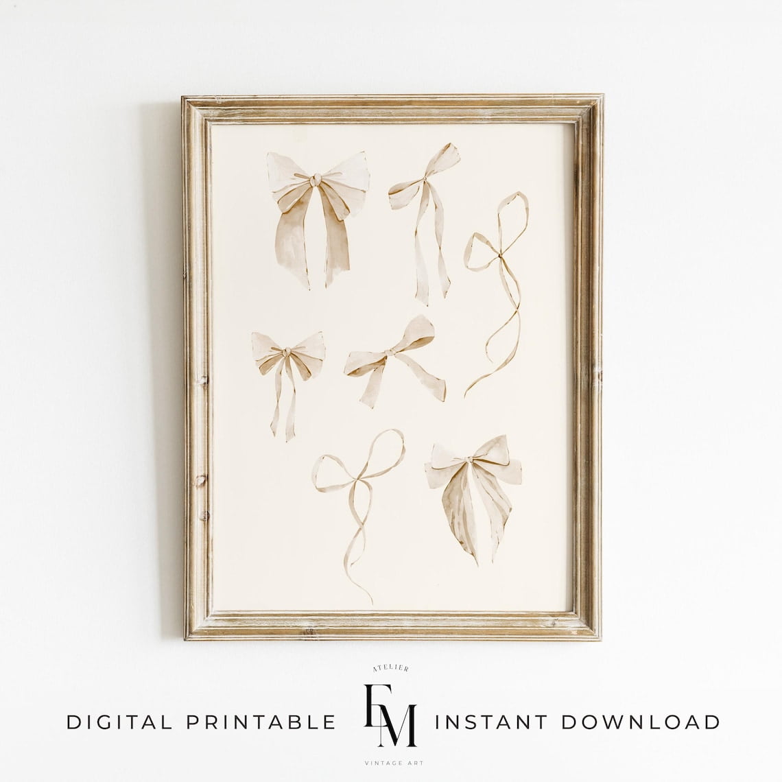 Beige Bows Print Preppy Wall Art Neutral Coquette Decor Girly Room ...