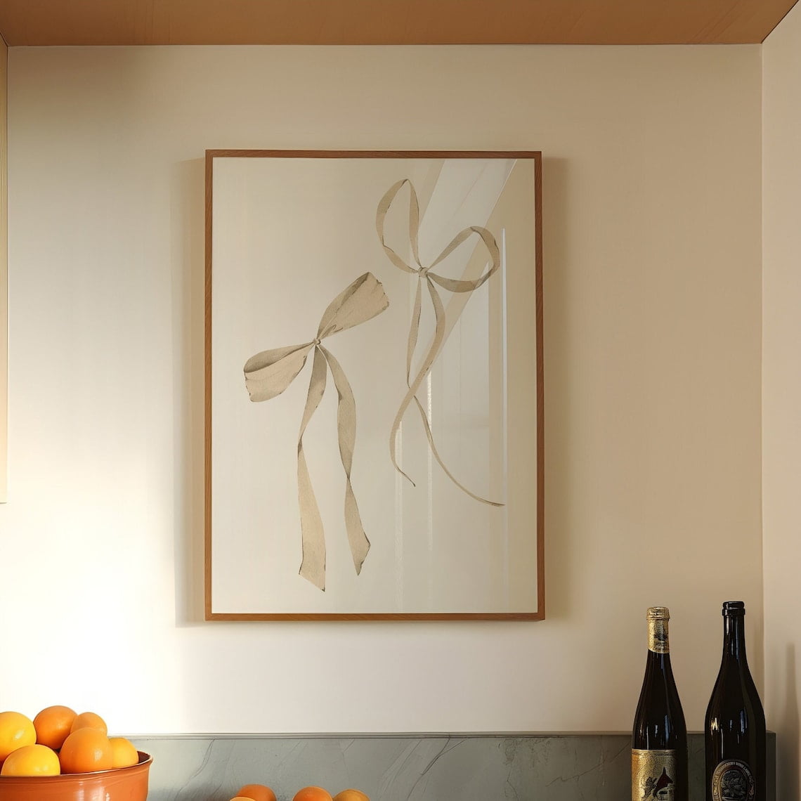 Beige Bows Wall Print, Neutral Preppy Decor, Unframed Paper Poster ...